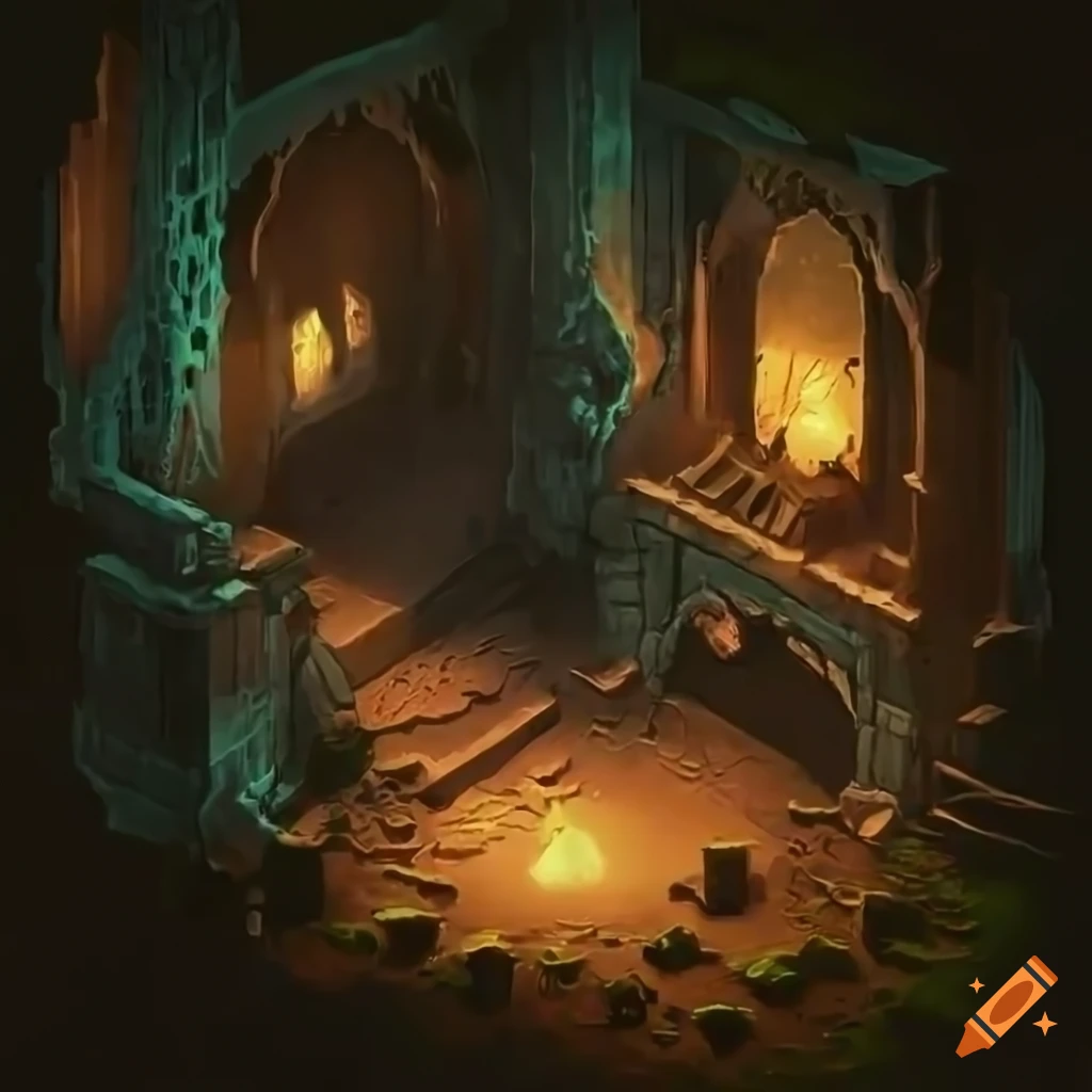 Pixel art of a dungeon room on Craiyon