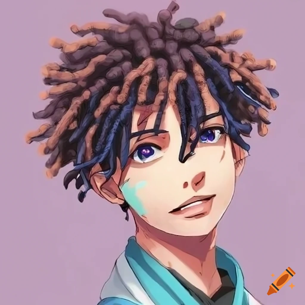 Anime character with short dreads and captivating light eyes