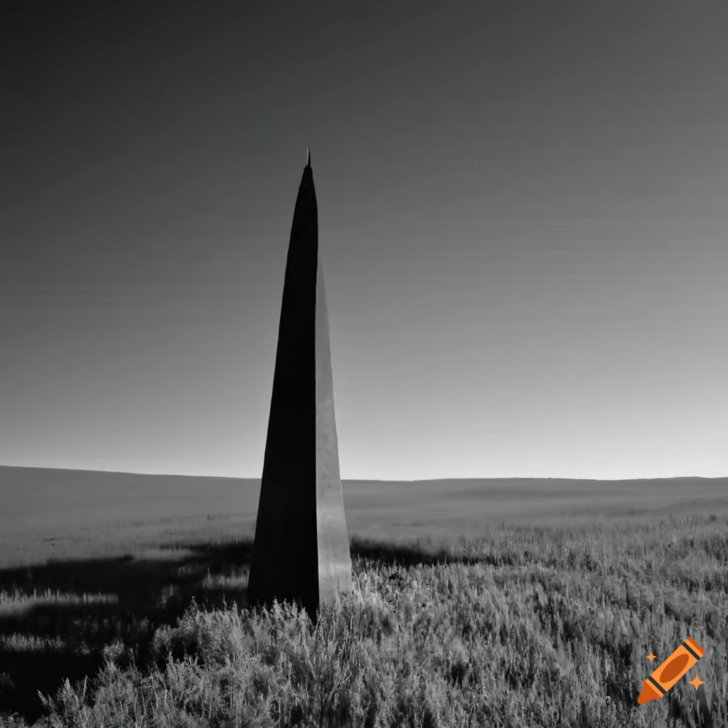 Mysterious black obelisk in dark night fields on Craiyon