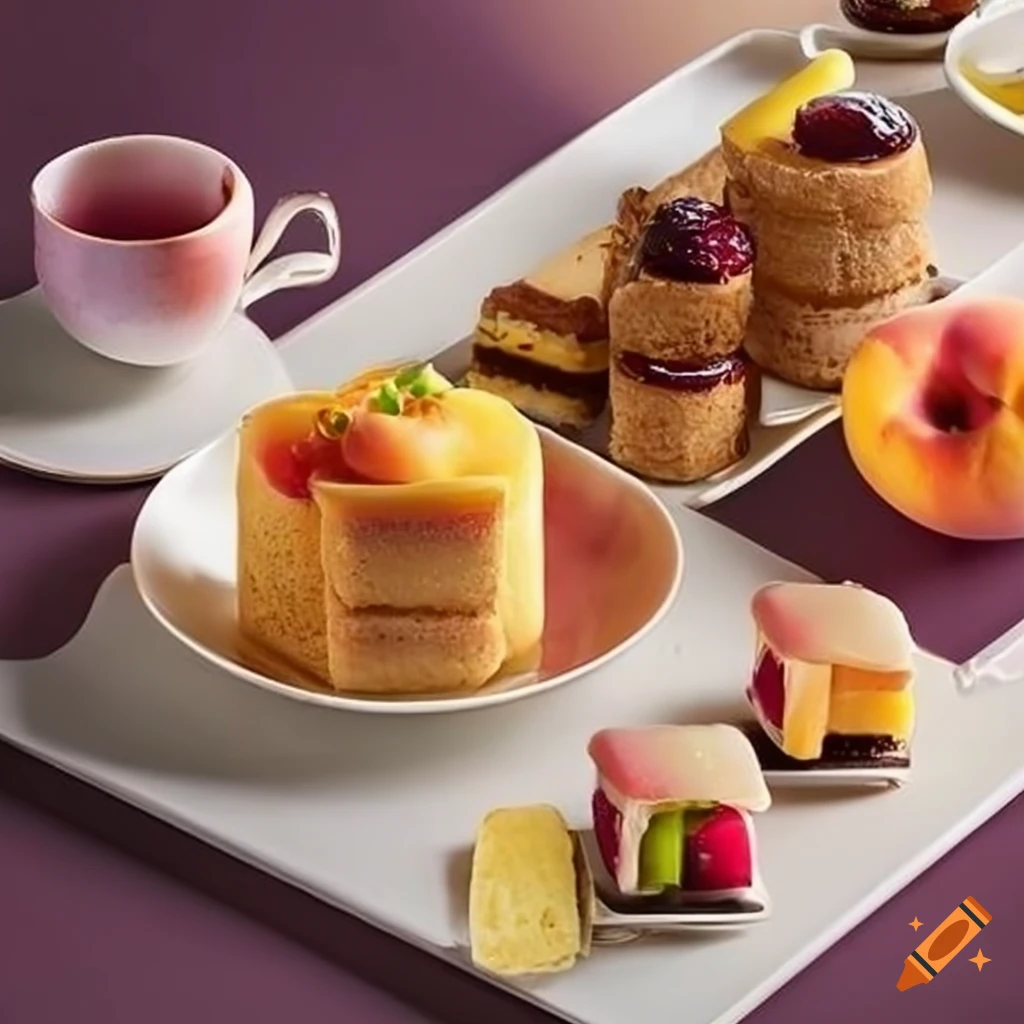 Variety of peach sweets for afternoon tea on Craiyon