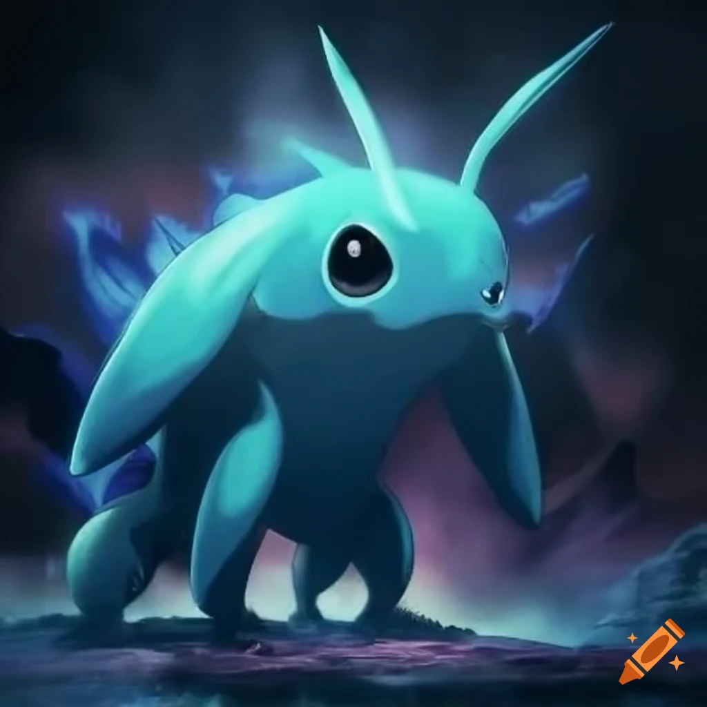 Illustration of a fantasy world with glowing lights and pokemon-like ...