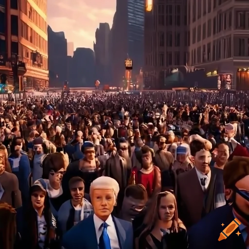 Spectacular scene of a crowd watching USA presidents on a huge screen ...