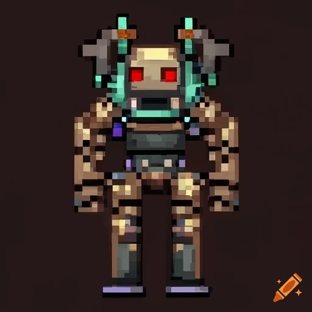 Pixel art of a salvage robot technomancer on Craiyon