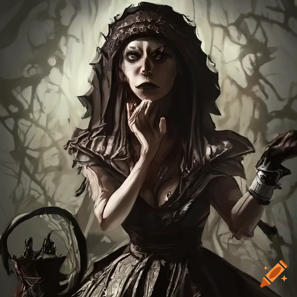 Illustration of a gothic bride in the style of piranesi