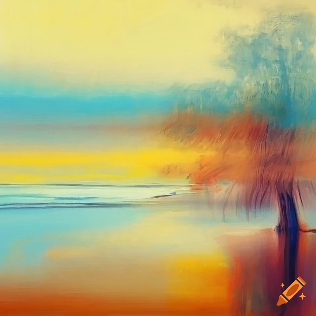 Abstract landscape painting with trees and river on Craiyon