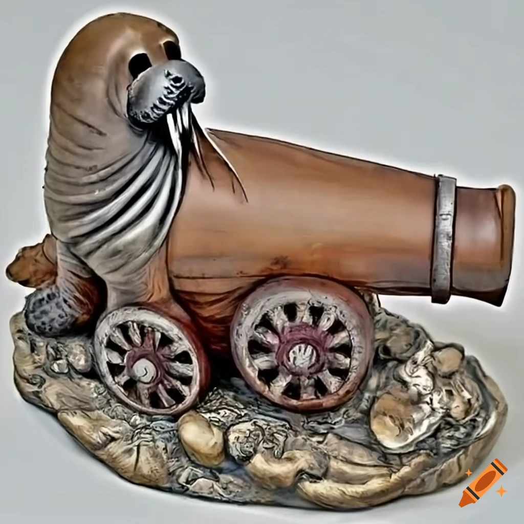 Walrus wearing a pirate hat and operating a cannon on Craiyon