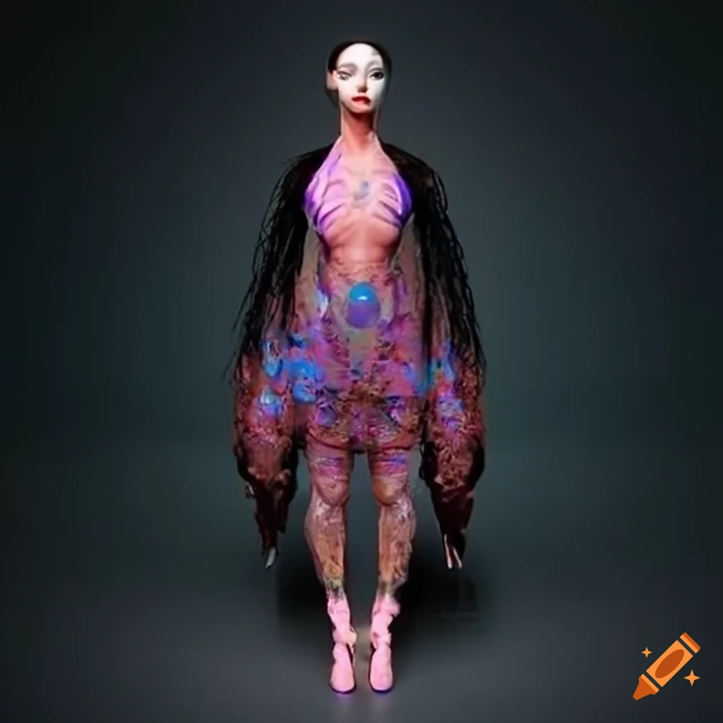 Model walking on a fashion catwalk with unique concept on Craiyon