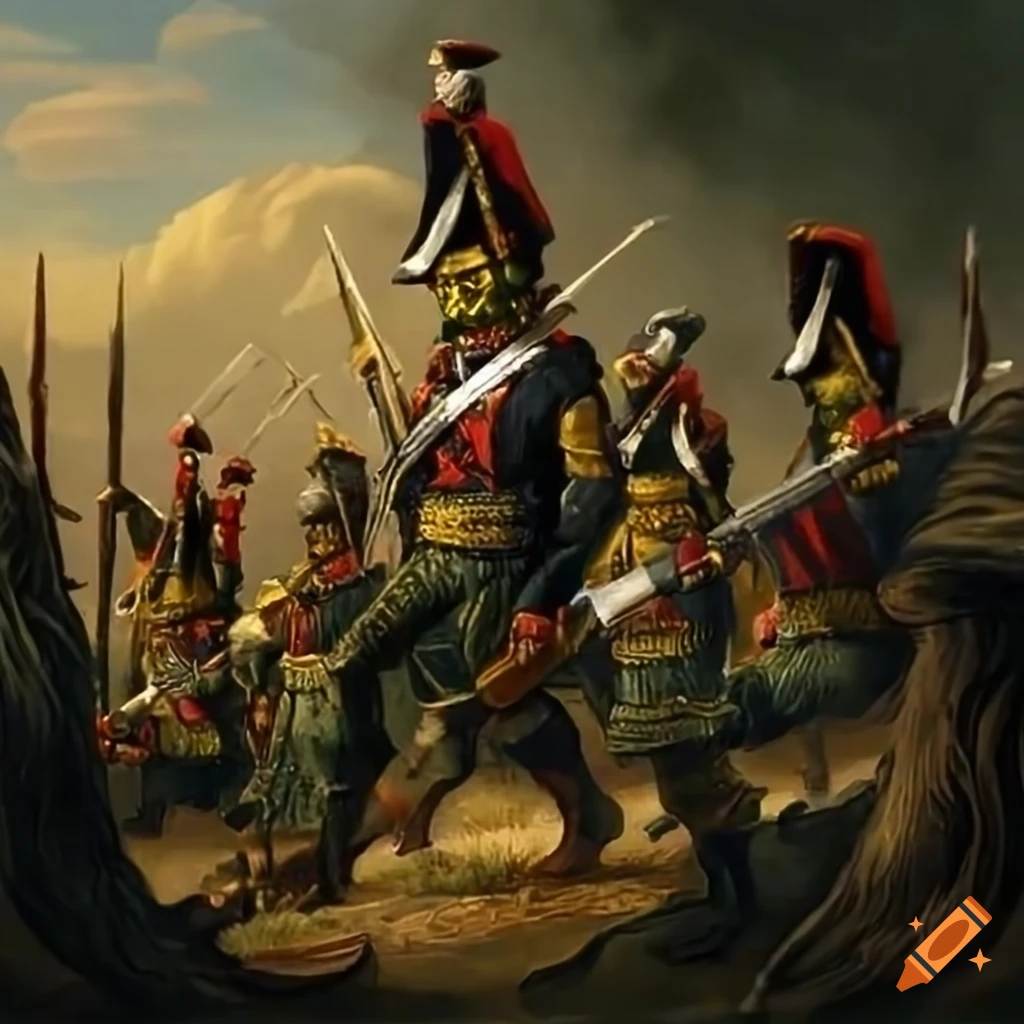 Image of a goblin army marching with muskets