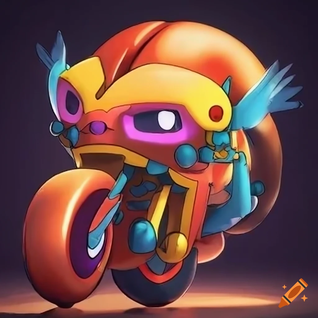Illustration of pokemon characters forming a motorcycle on Craiyon