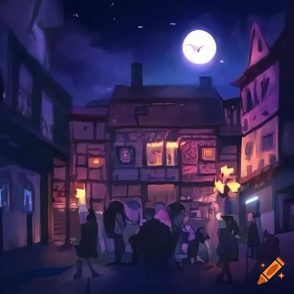 Anime-inspired scene of a medieval village party on Craiyon