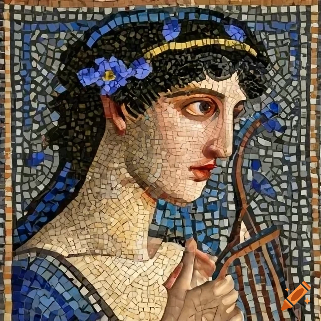 Mosaic of Sappho with flowers and a lyre on Craiyon
