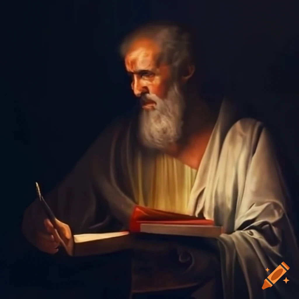 Apostle Paul Writing Letters In A Dimly Lit Cell On Craiyon