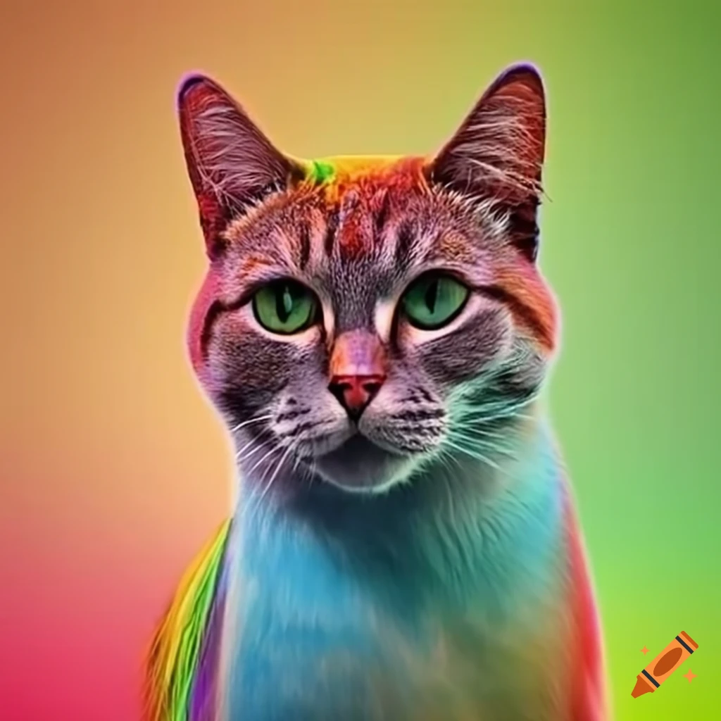 Colorful cat with a rainbow pattern on Craiyon