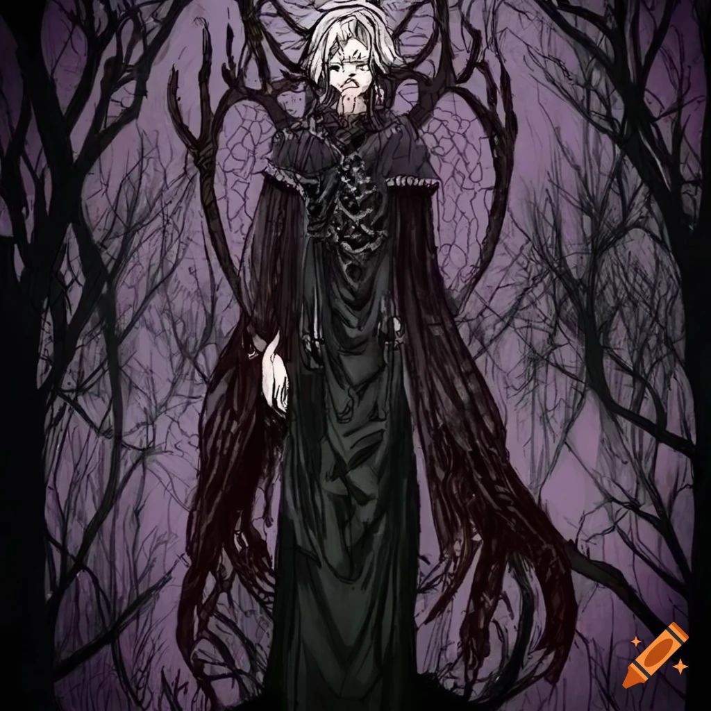 Illustration of erlking, a fairy man with antlers in a dark forest on ...