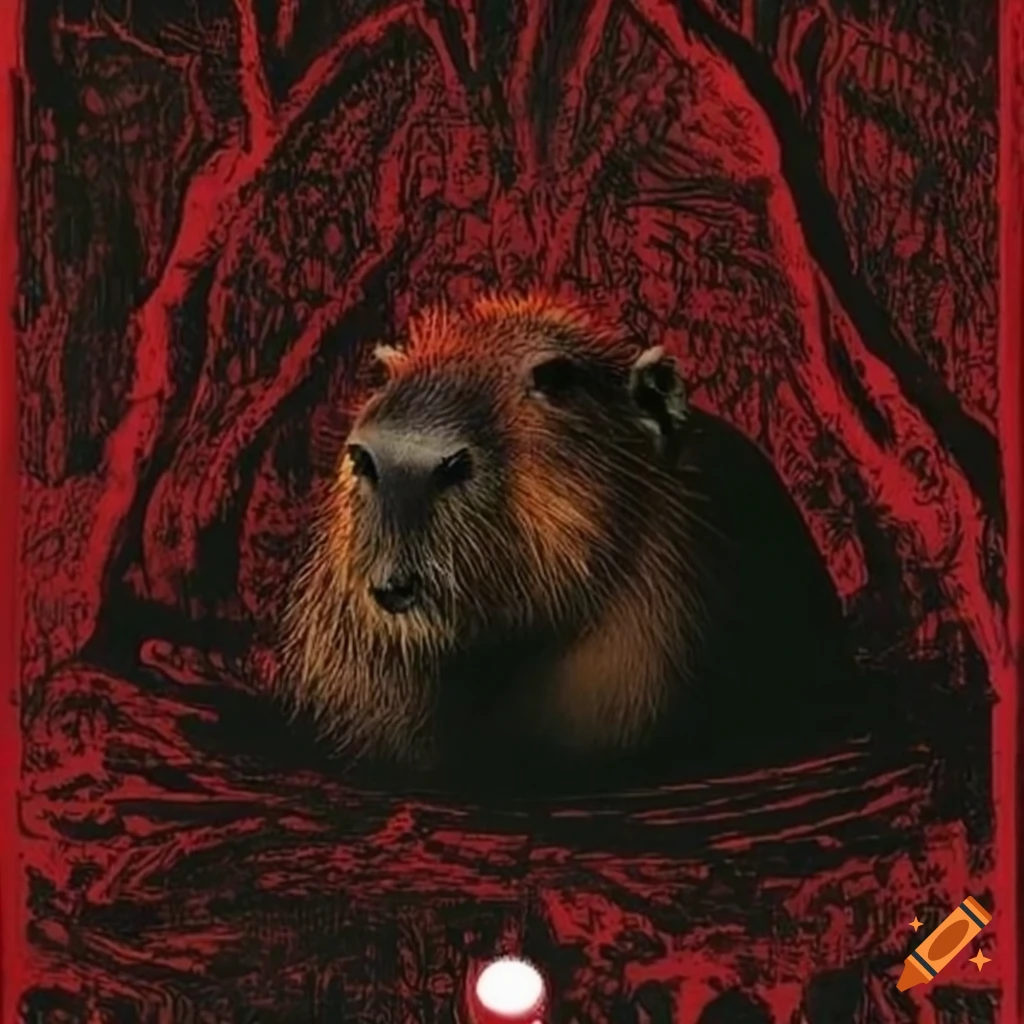 Capybara death metal album cover on Craiyon