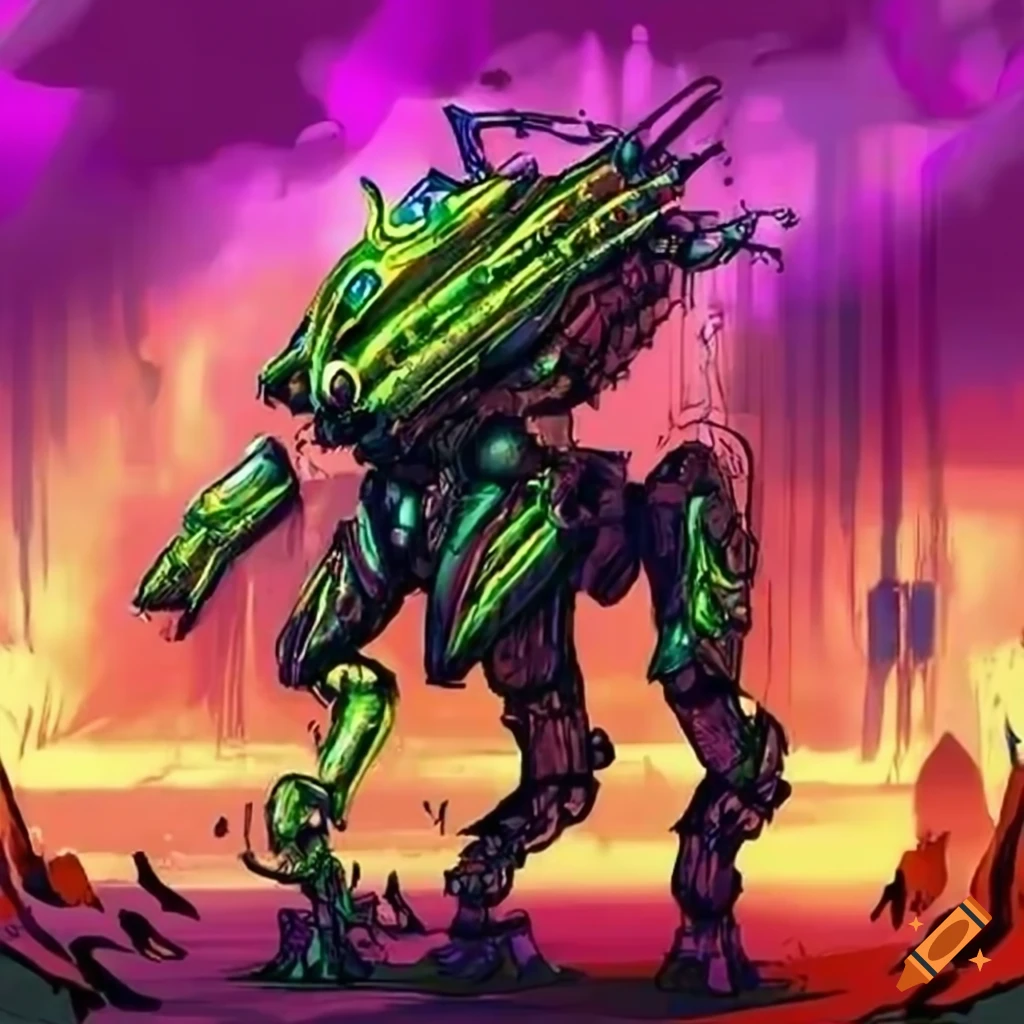 Alien mech warrior illustration in full hd resolution