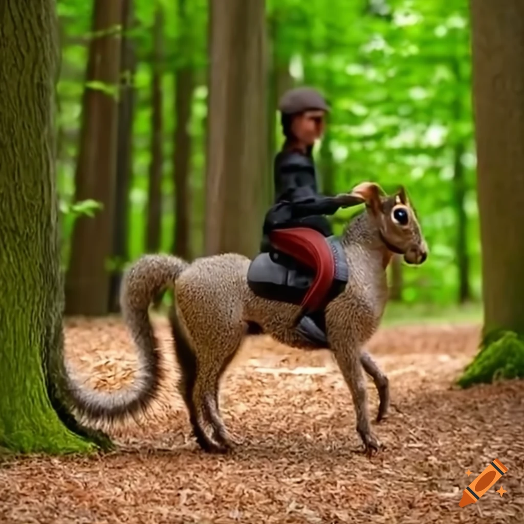 Fantasy artwork of a person riding a squirrel on Craiyon