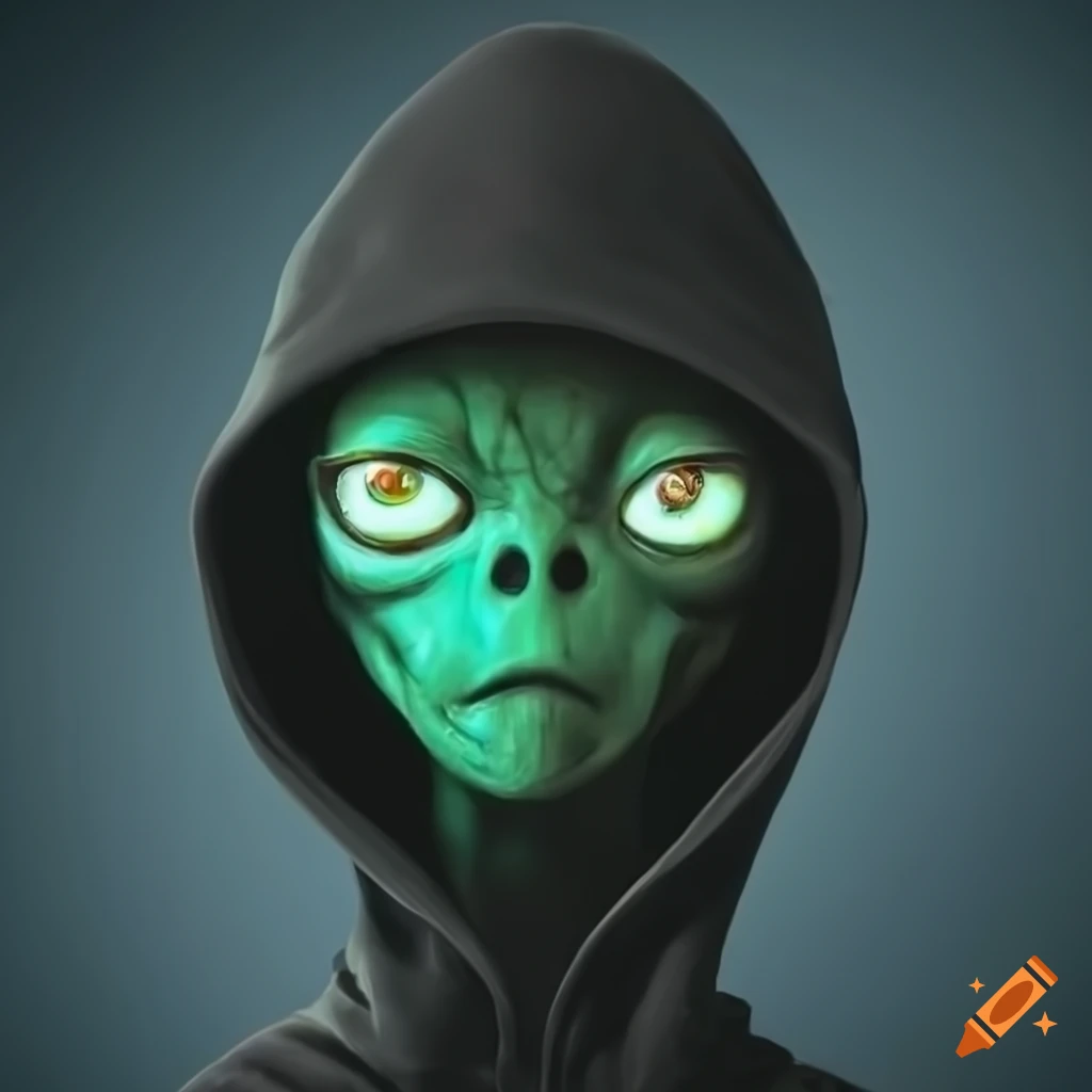 Illustration of a smiling alien with a fin on its head on Craiyon