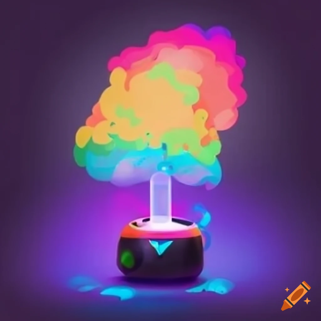 White gamer air humidifier with rainbow smoke on Craiyon