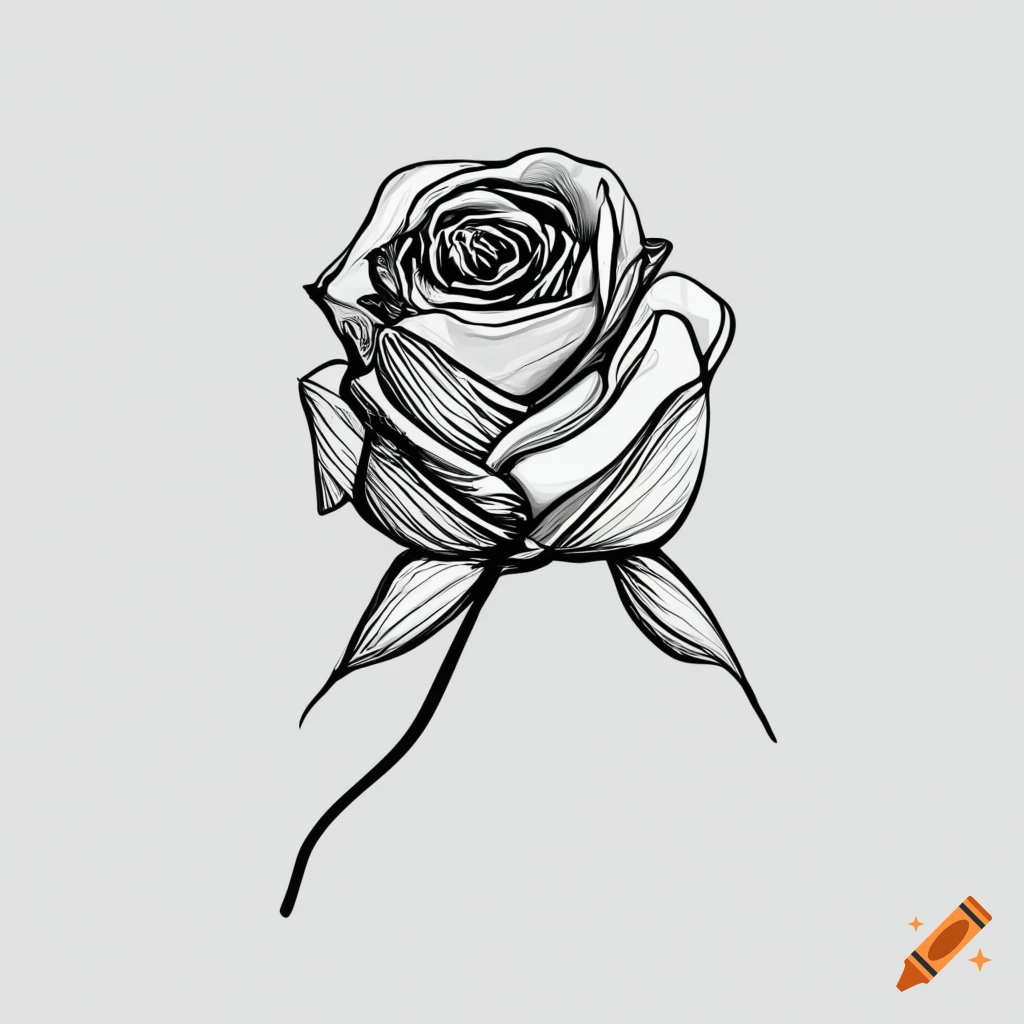 Black And White Line Art Of A Rose