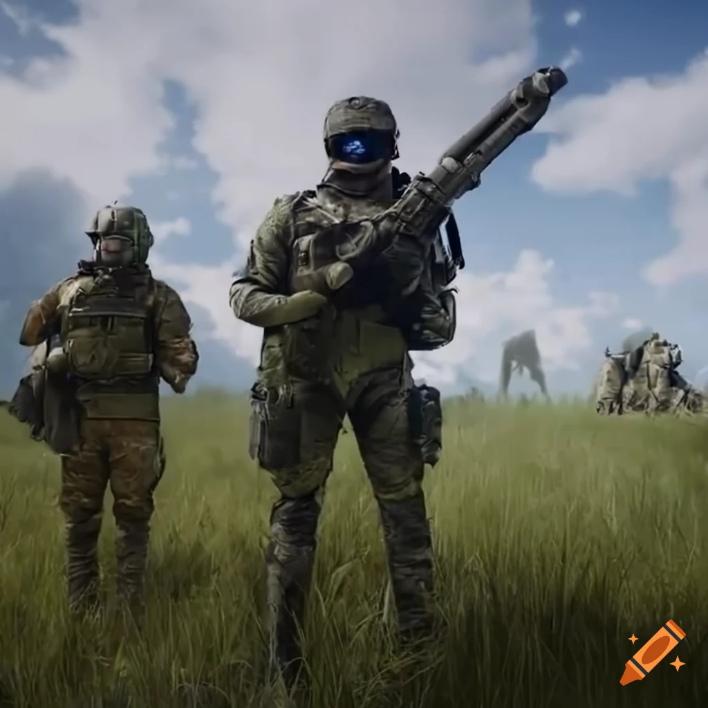 Portrait of ukrainian sci-fi soldiers with flag and tank on Craiyon