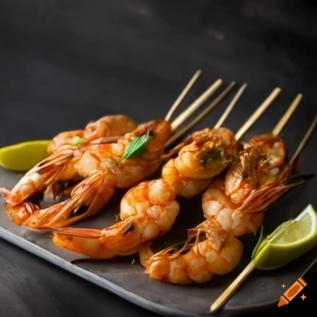 Delicious shrimp satay on a plate