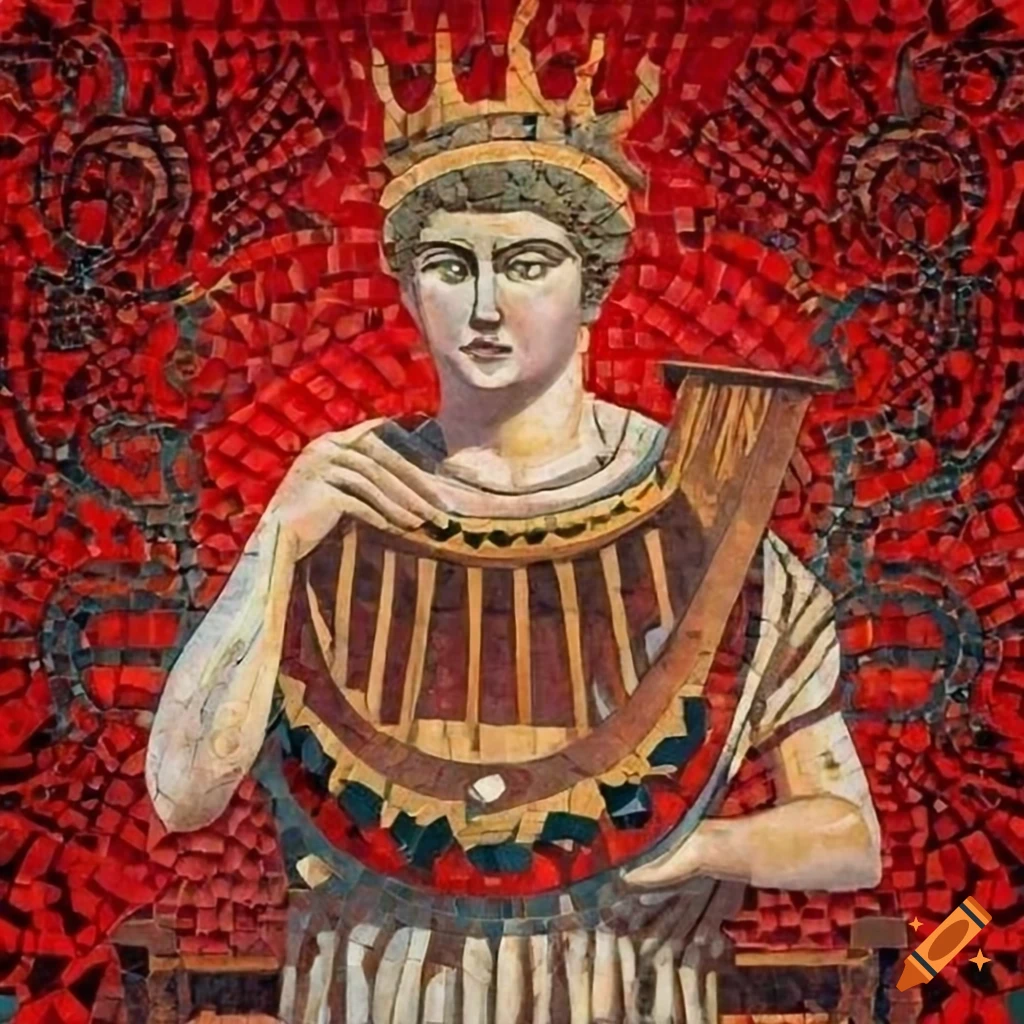 Mosaic of nero playing the lyre with solar crown on Craiyon
