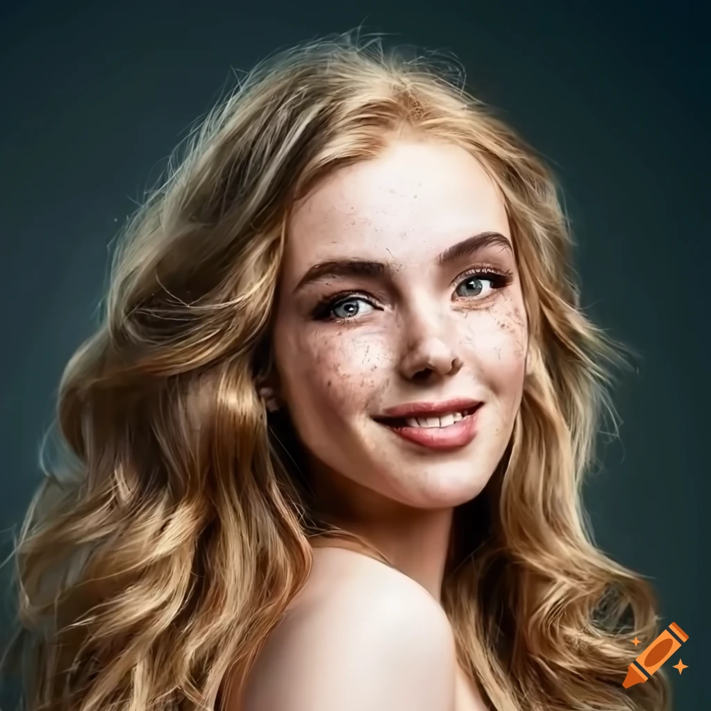 Portrait Of A Beautiful Young Woman With Freckles And Wavy Blonde Hair