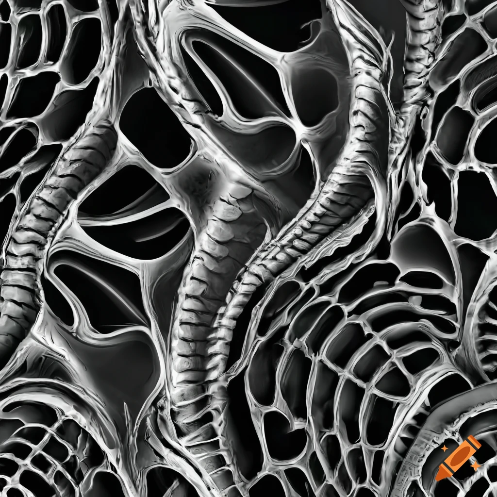 Seamless black and white biomechanical rib texture on Craiyon