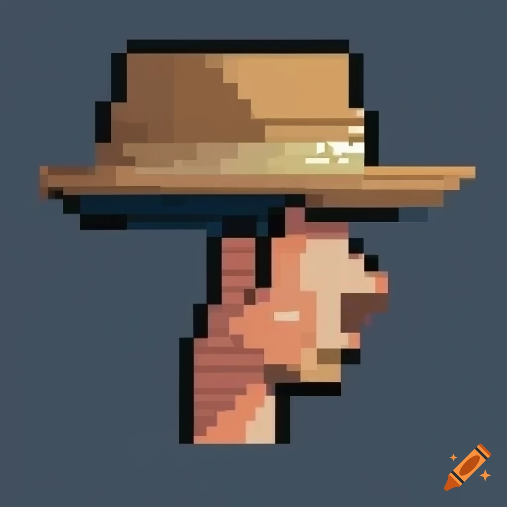 Left side view of pixel art style cowboy hats on Craiyon