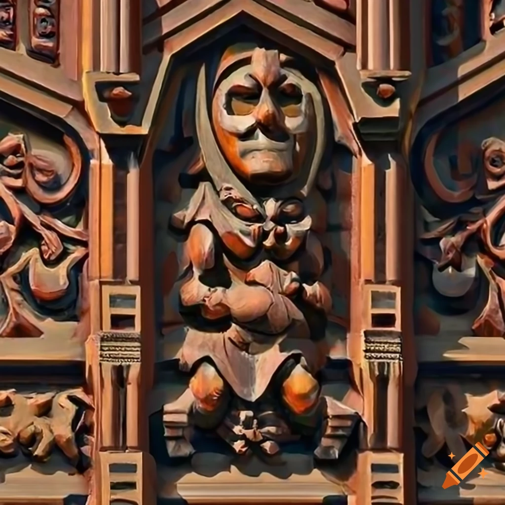 Gargoyle on ledge of brick building on a dark night on Craiyon