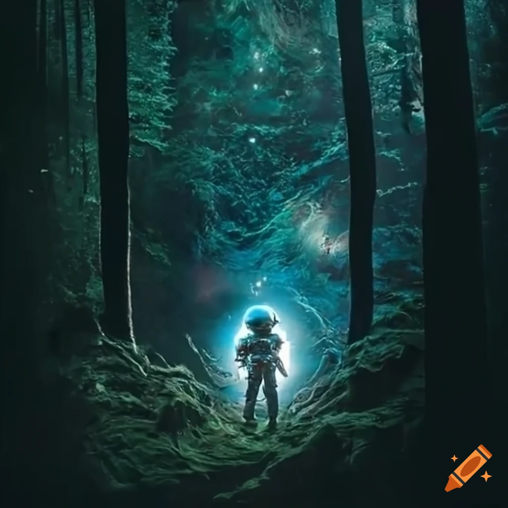Astronaut in a forest in outer space on Craiyon