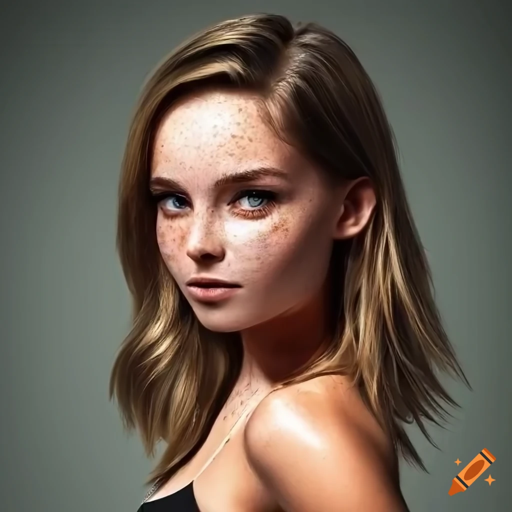 Portrait Of A Beautiful Young Woman With Freckles And Wavy Blonde Hair