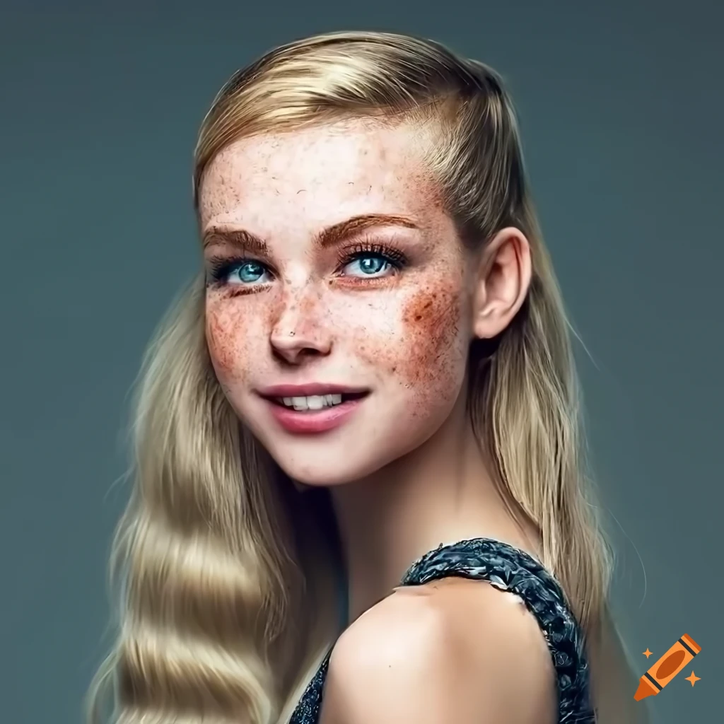Portrait Of A Beautiful Woman With Freckles And Blonde Hair On Craiyon