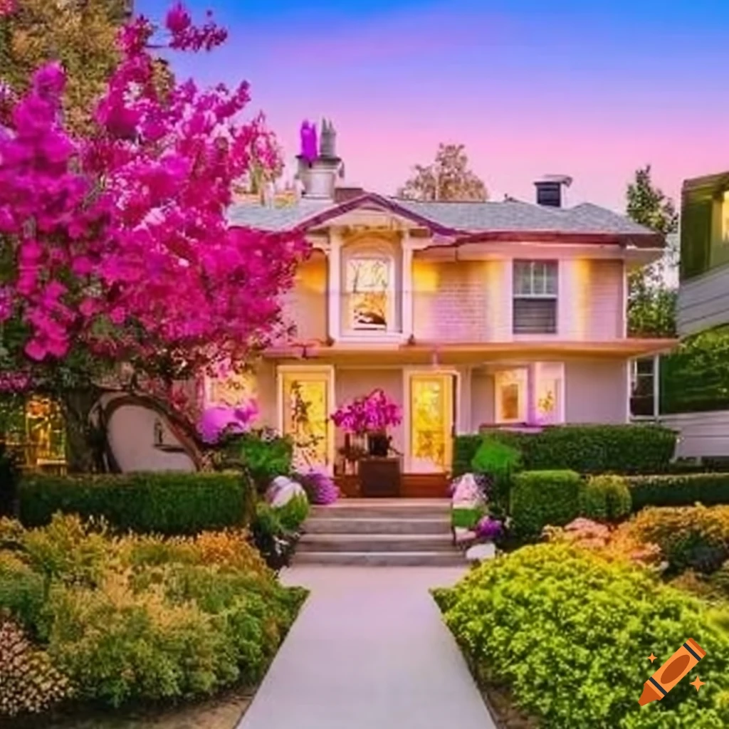 Glamorous sunset view of a beautiful home in California on Craiyon