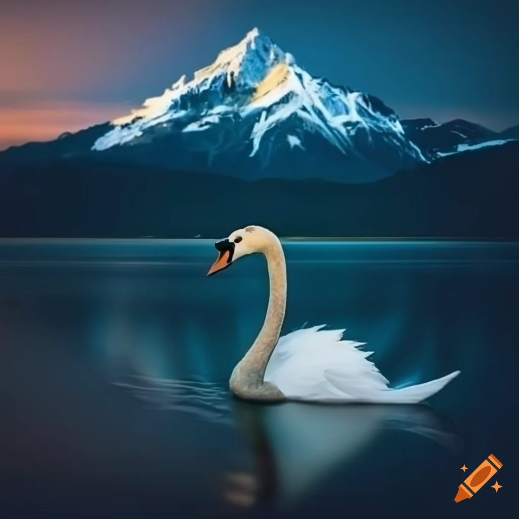 Illustration of a swan and mountains on Craiyon