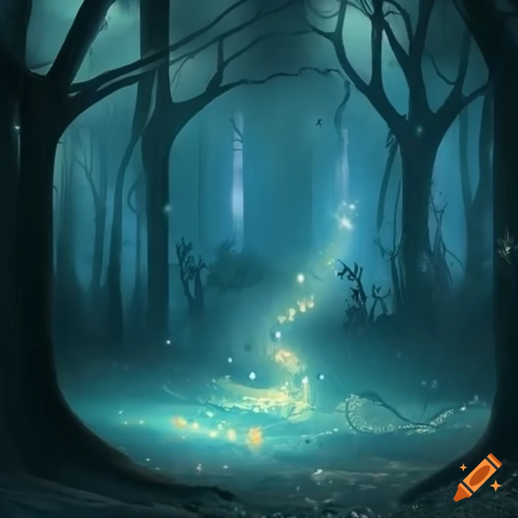 Enchanting forest with sparkling lights on Craiyon