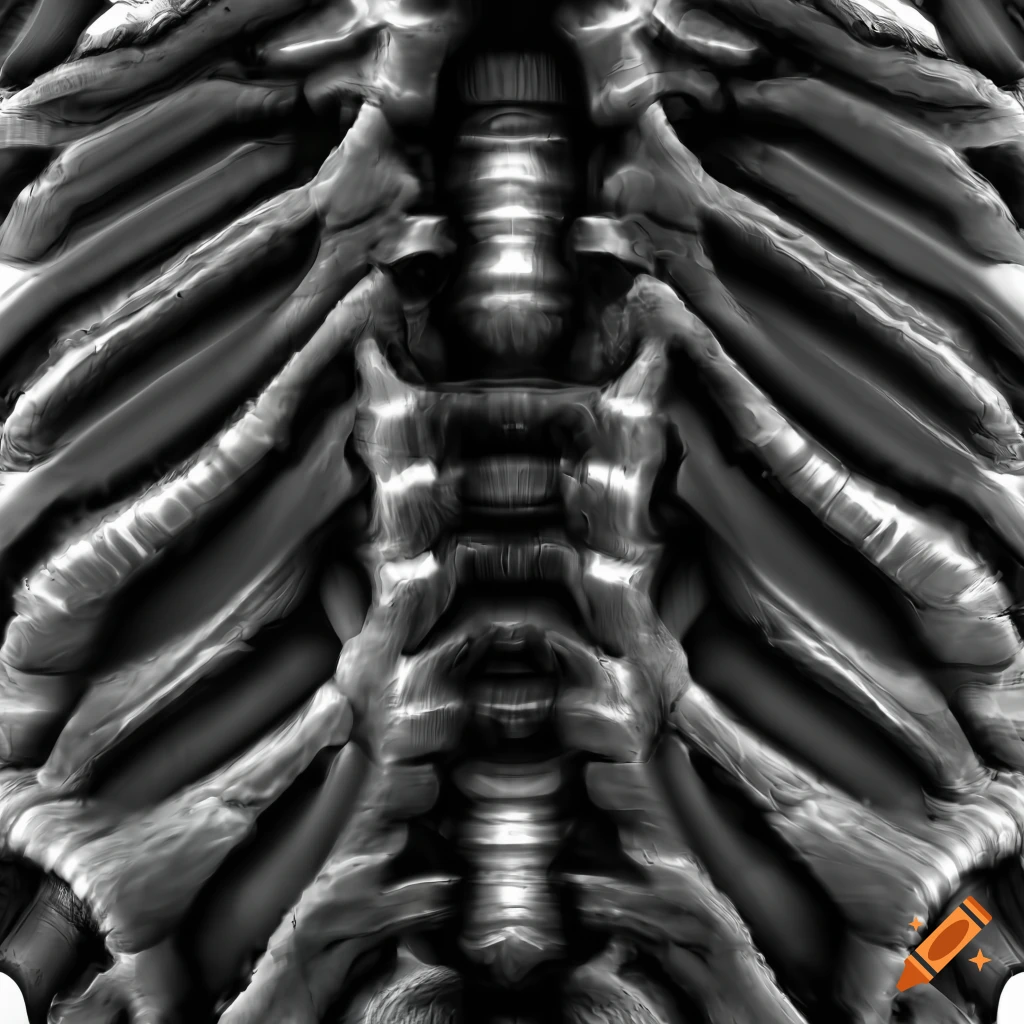 Black and white biomechanical rib texture on Craiyon