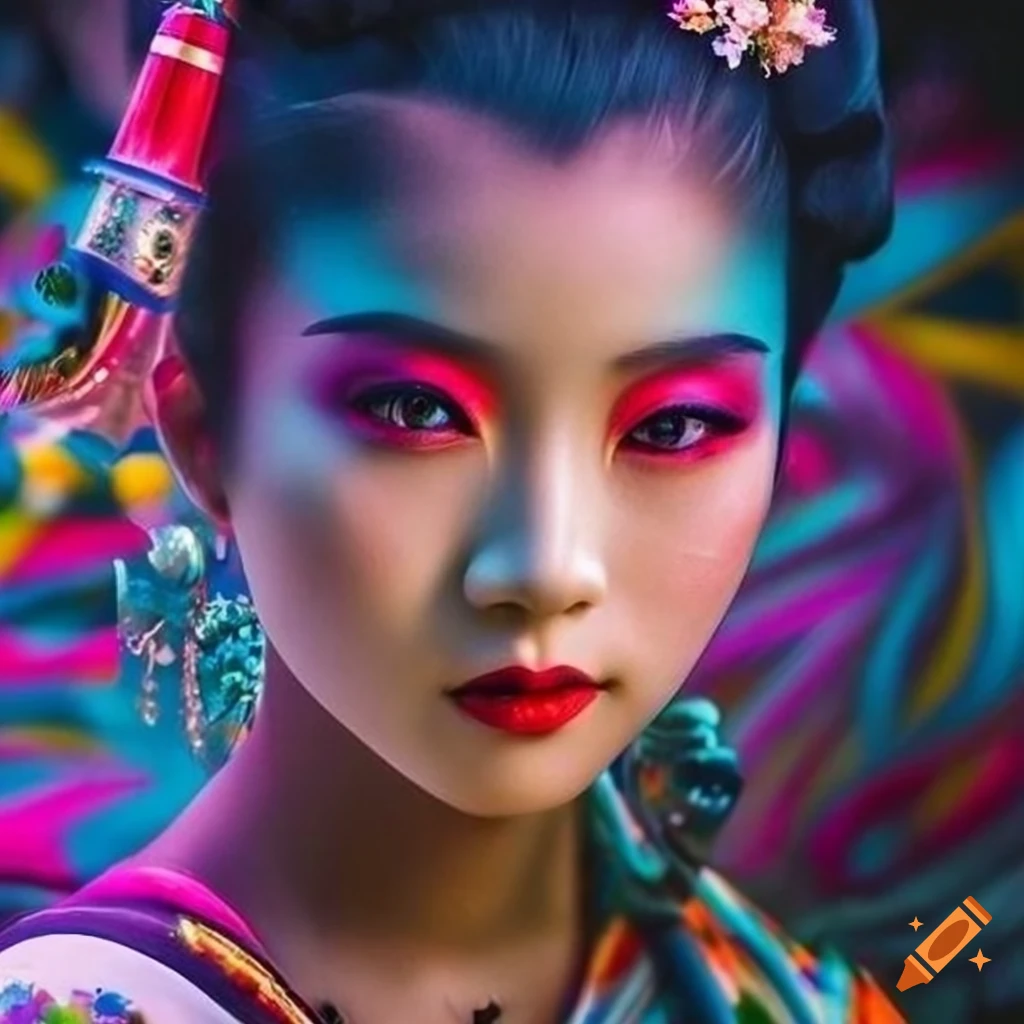Hyper realistic psychedelic geisha artwork on Craiyon
