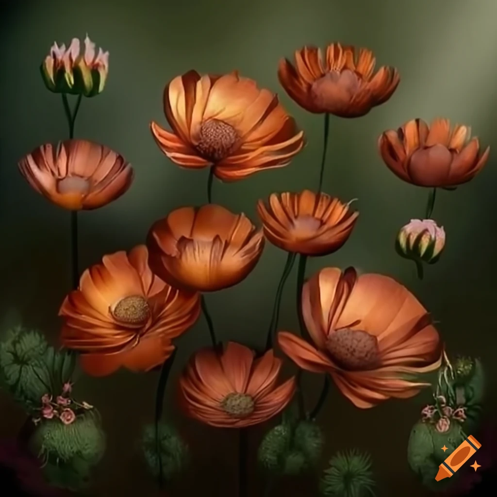 Metallic flower garden on Craiyon