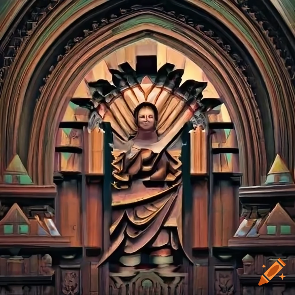 Detailed architectural stave carving artwork on Craiyon