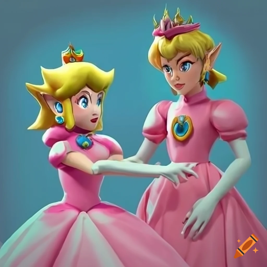 Link and princess peach swapping outfits on Craiyon