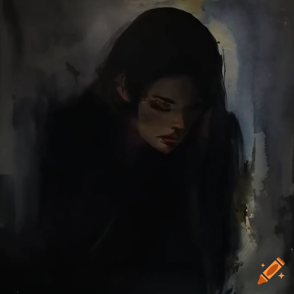 Abstract watercolor painting of a sad woman on Craiyon