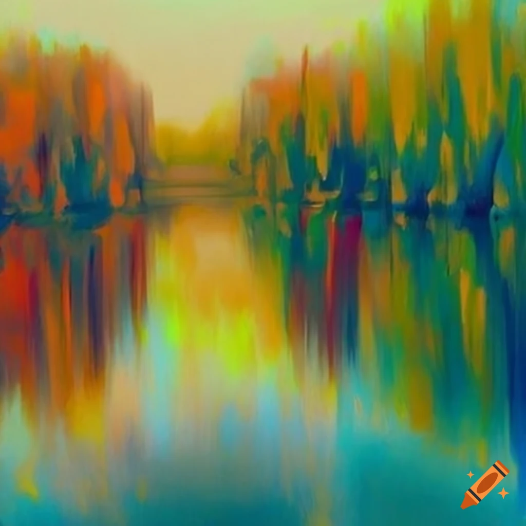 Abstract landscape painting with trees and river on Craiyon