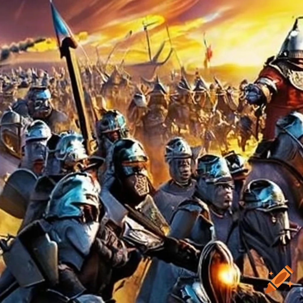 Medieval king riding horse before battle on Craiyon