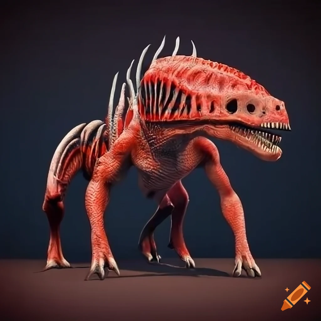 Image of a cyan striped four-armed creature with spikes on its back on ...