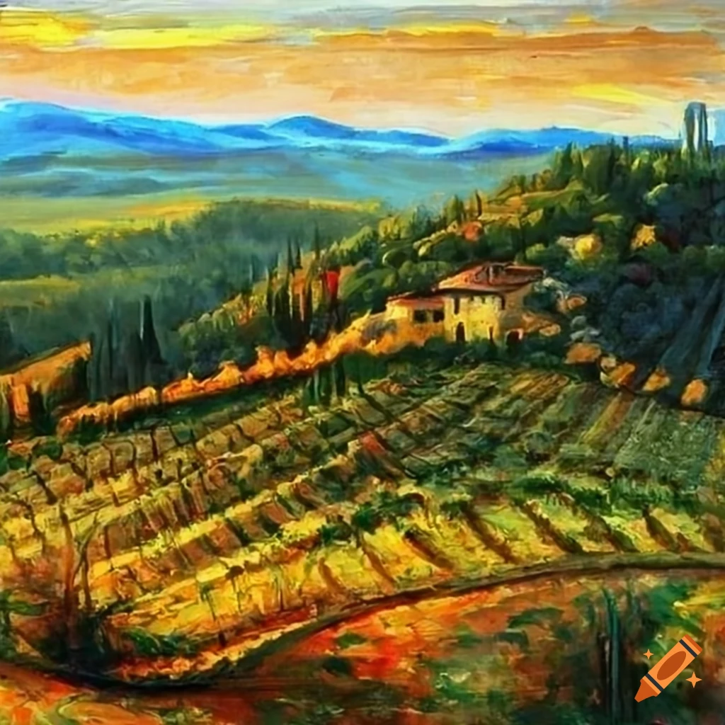 Renaissance painting of vineyards in tuscany on Craiyon