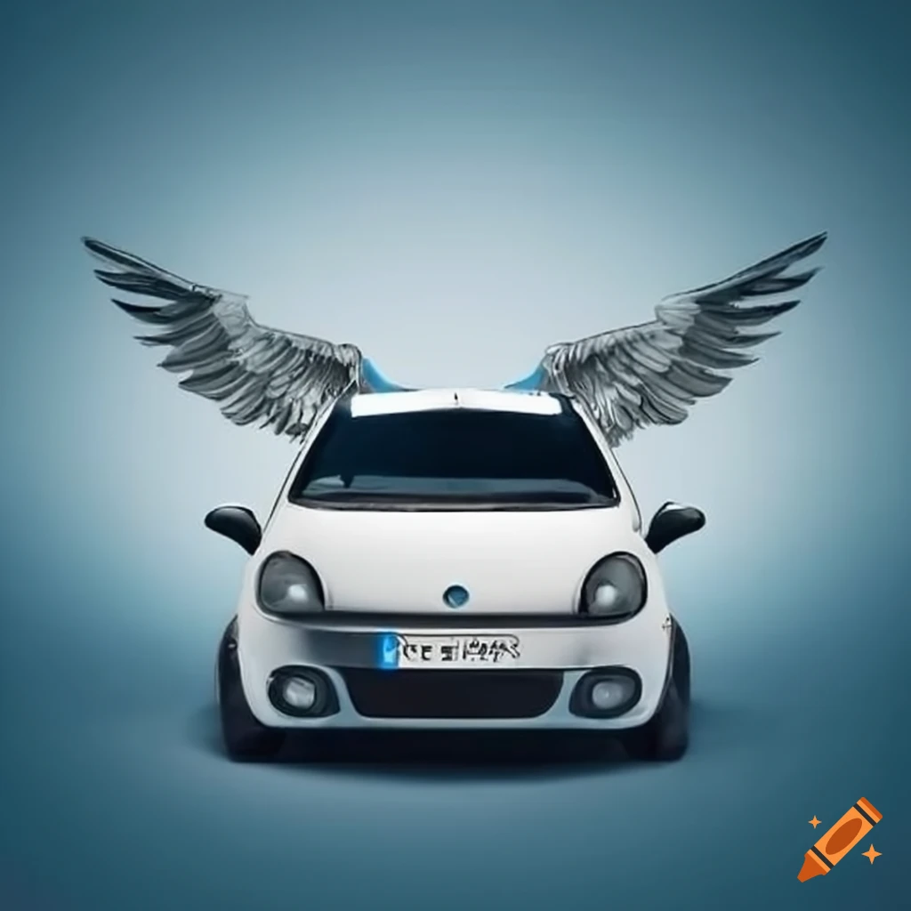 Unique white car with airplane wings