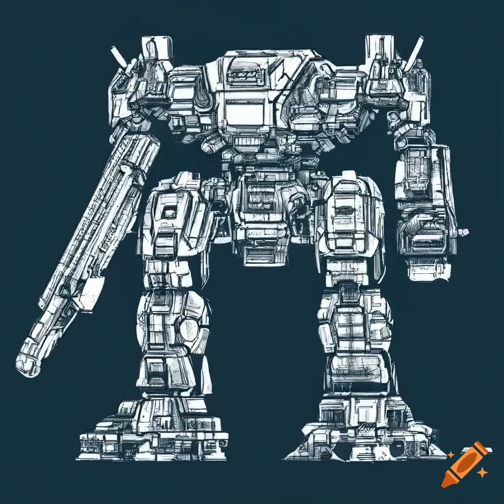 Blueprint of a light mech with internal structures on Craiyon