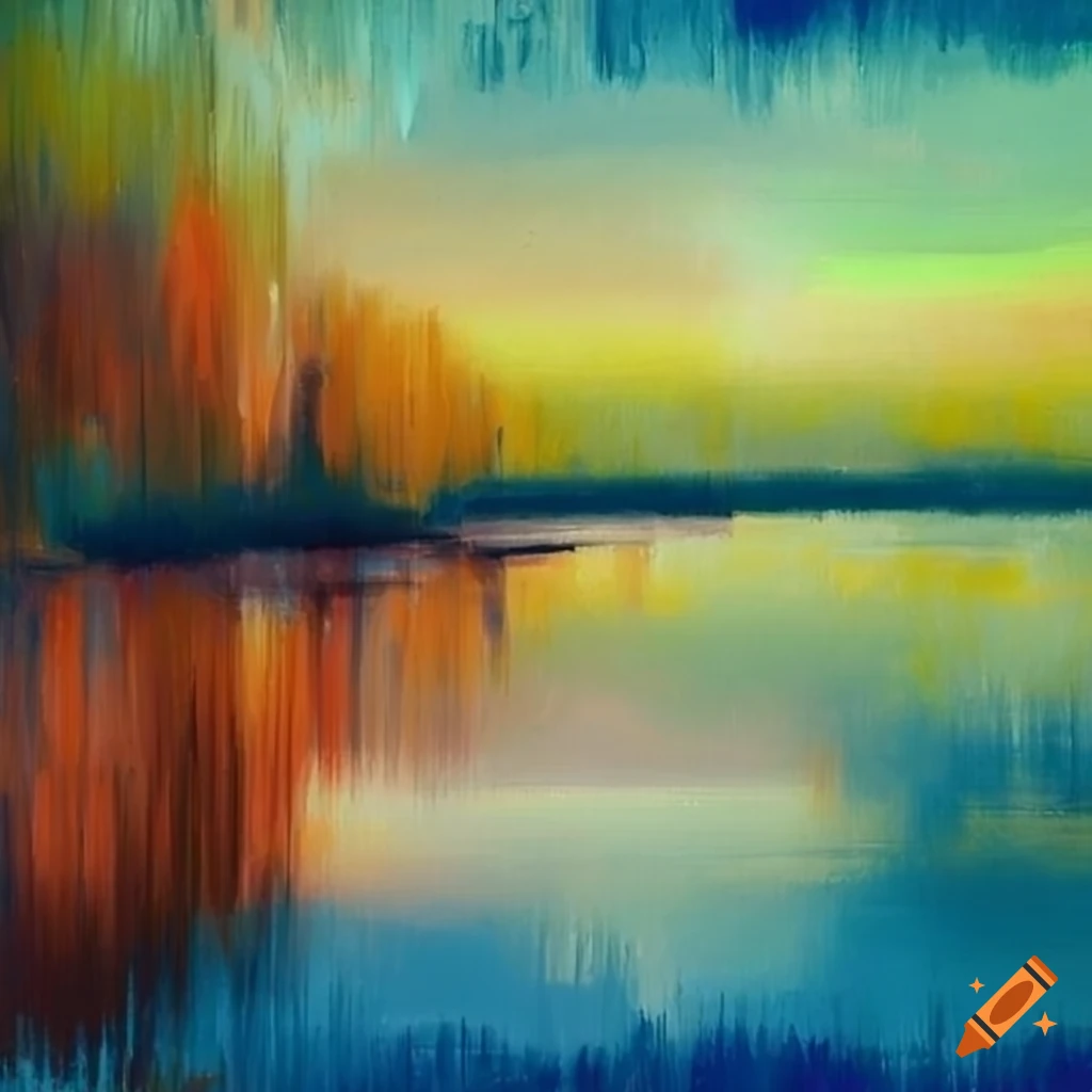 Abstract painting of trees and river reflections on Craiyon